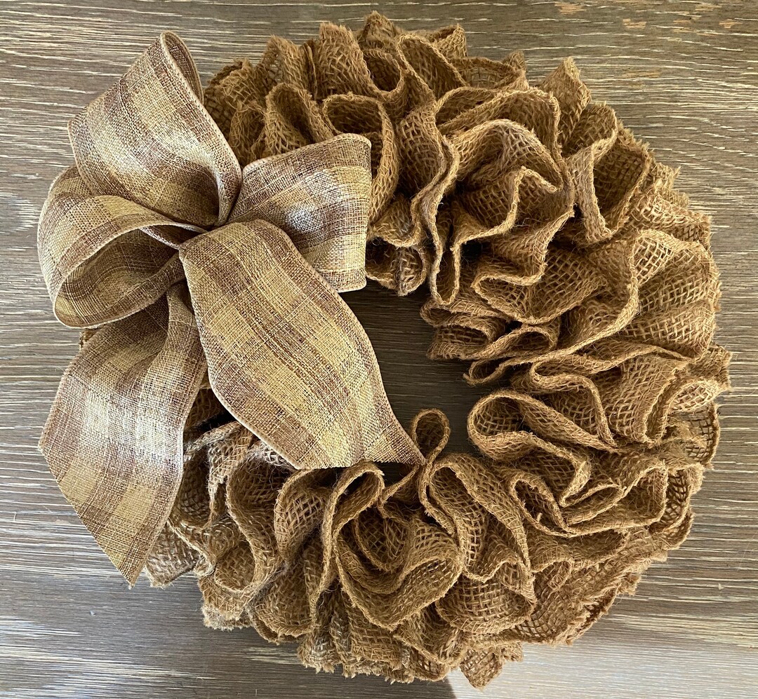 Burlap Ruffle Wreath With a Bow, Small Wreath, Modern Cottage Wreath ...
