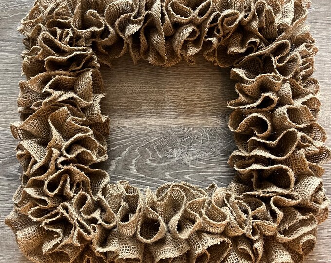 Square Wreath, Neutral Color Wreath, Mantel Wreath, Burlap Wreath ...