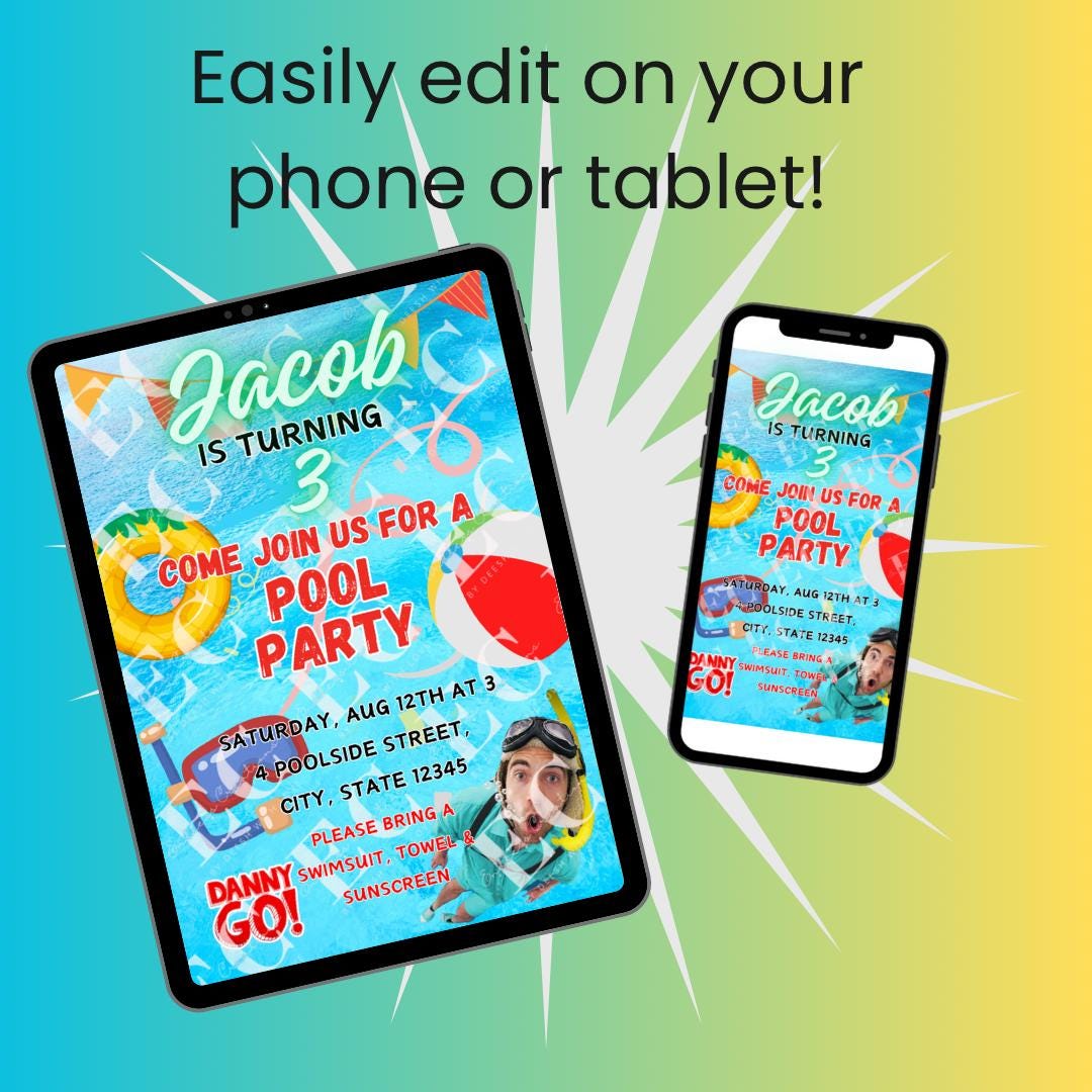 Danny Go Pool Party Invitation – Editable Canva Template - Etsy
