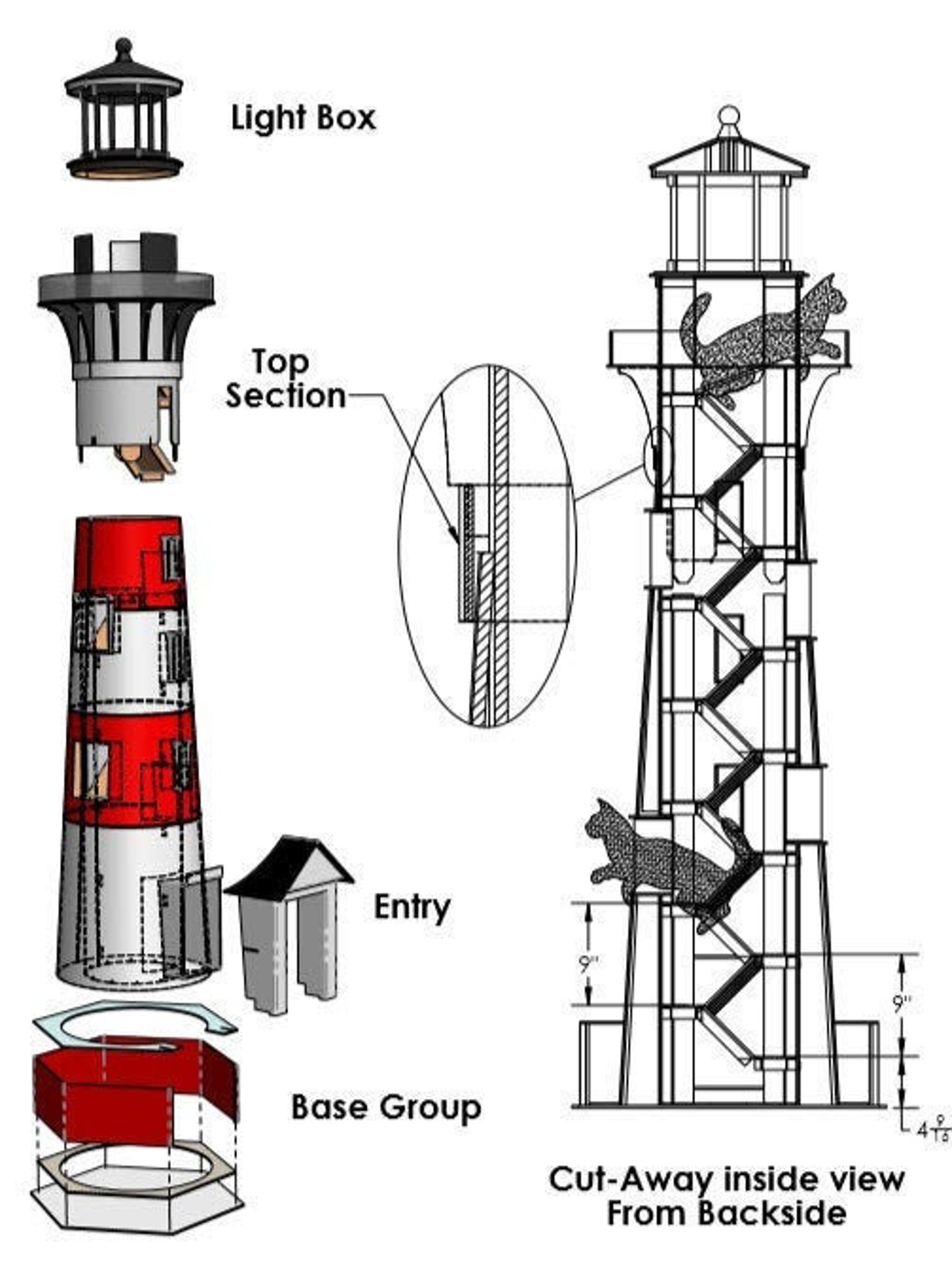 DIY Lighthouse Cat Tree Tower Playhouse *plans & Patterns* Cardboard ...