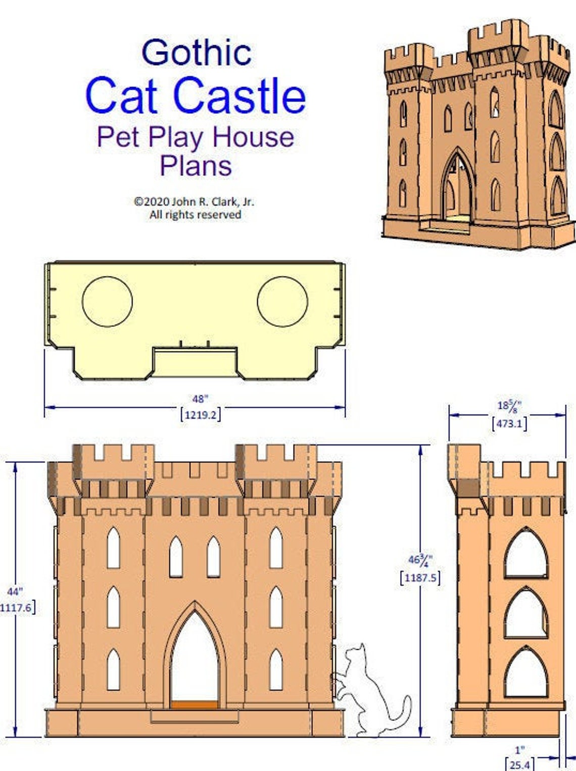 DIY Cat Castle Gothic Plans Cardboard play house. Pattern | Etsy