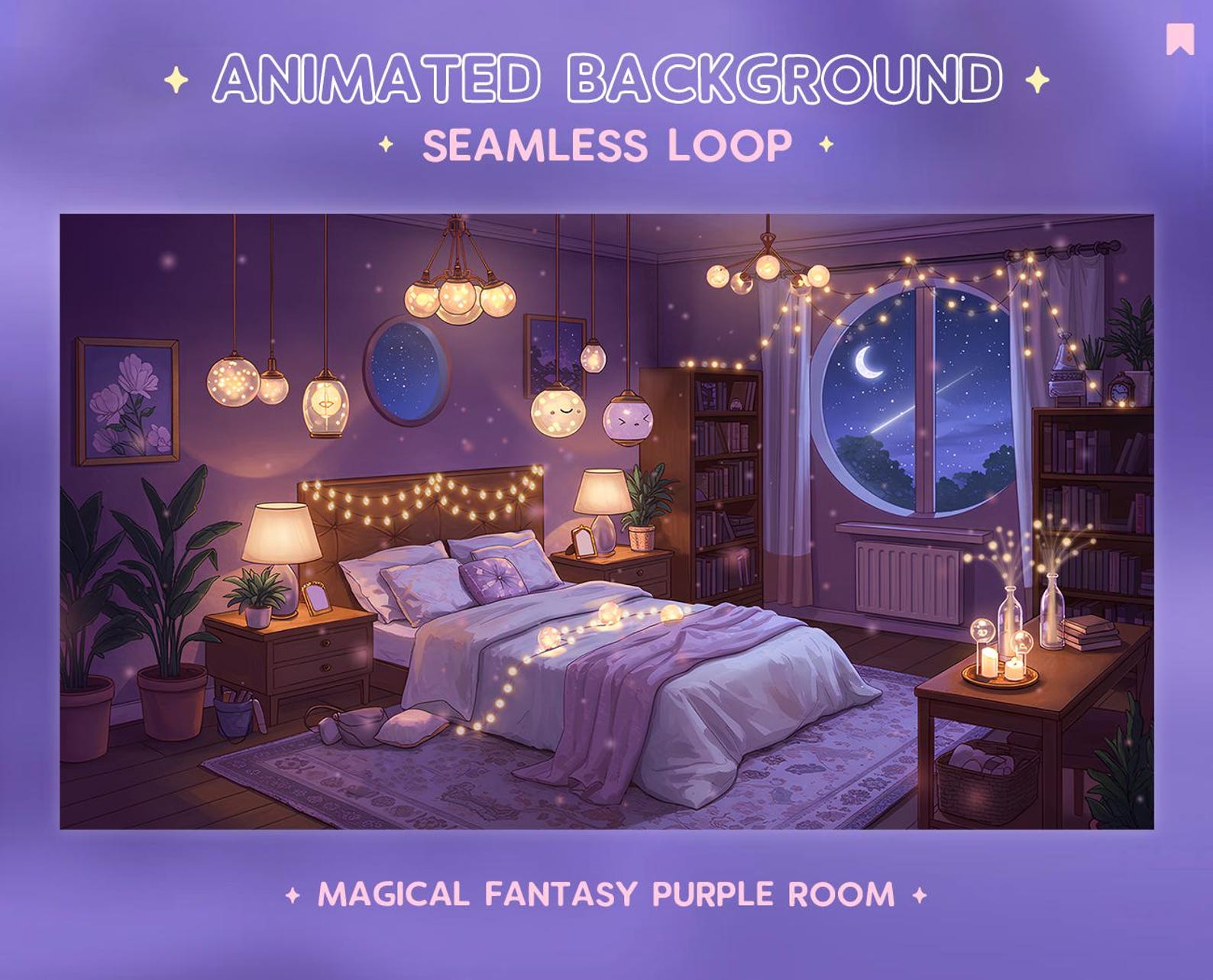Twitch Animated Background Seamless Loop Cozy Purple Room Magical ...