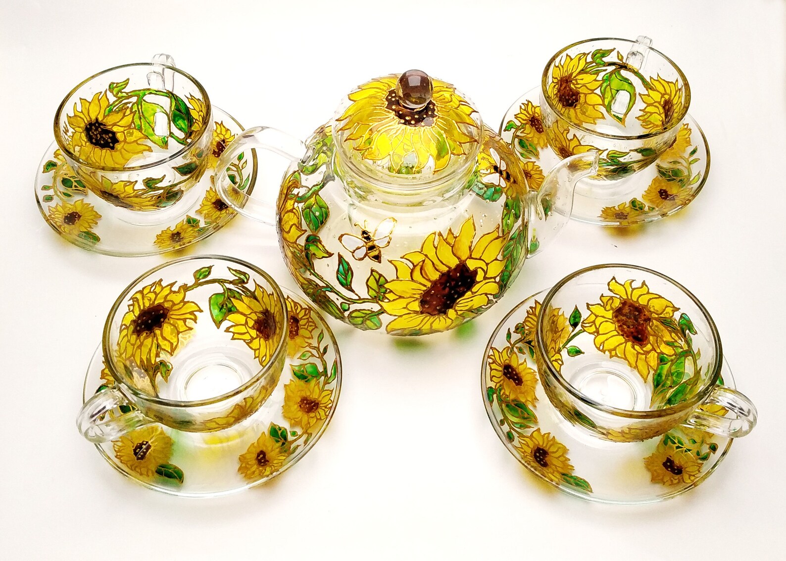 Sunflower tea set with teapot tea cup and saucer Personalized | Etsy