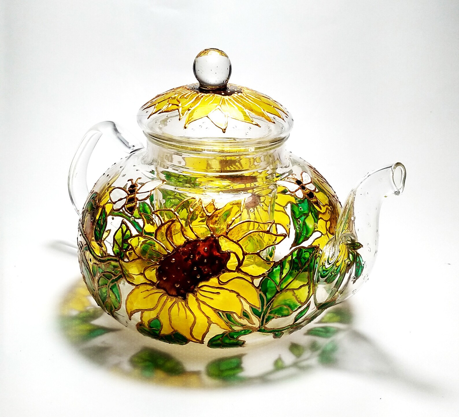 Sunflower glass teapot with infuser Personalised tea pot hand | Etsy