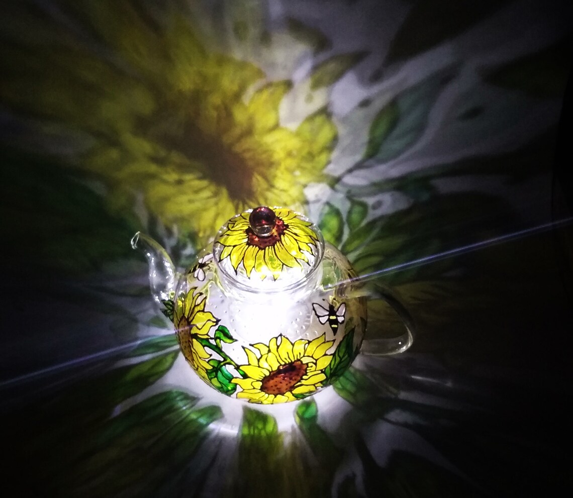 Sunflower glass teapot with infuser Personalised tea pot hand | Etsy