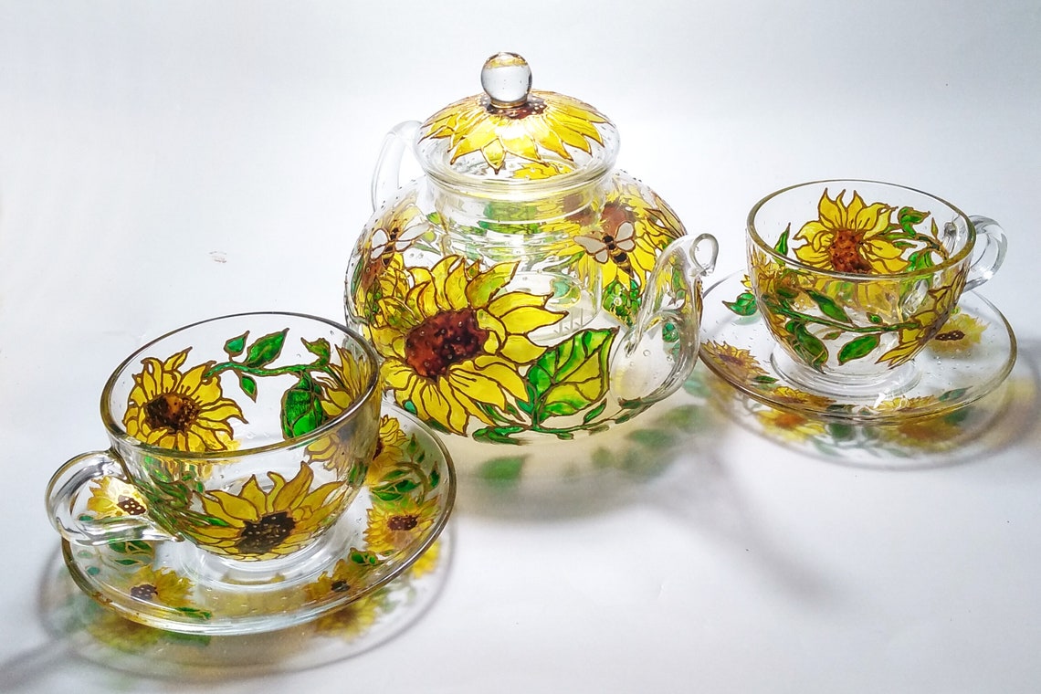 Sunflower tea set with teapot tea cup and saucer Personalized | Etsy