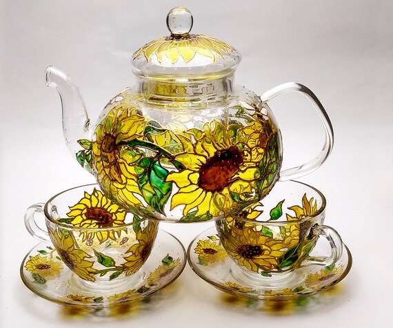 Sunflower tea set with teapot tea cup and saucer Personalized | Etsy