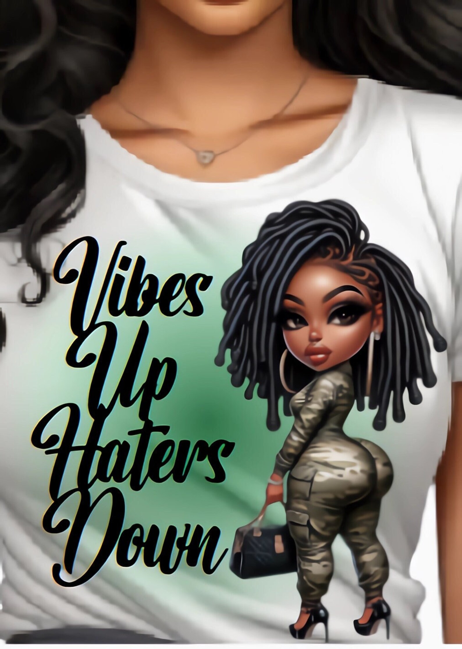 Black African American Chibi Girl in Army Fatigue Wear Cute Png for ...