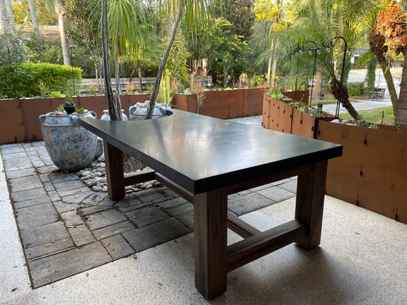 Custom Concrete Table Wood Base Etsy