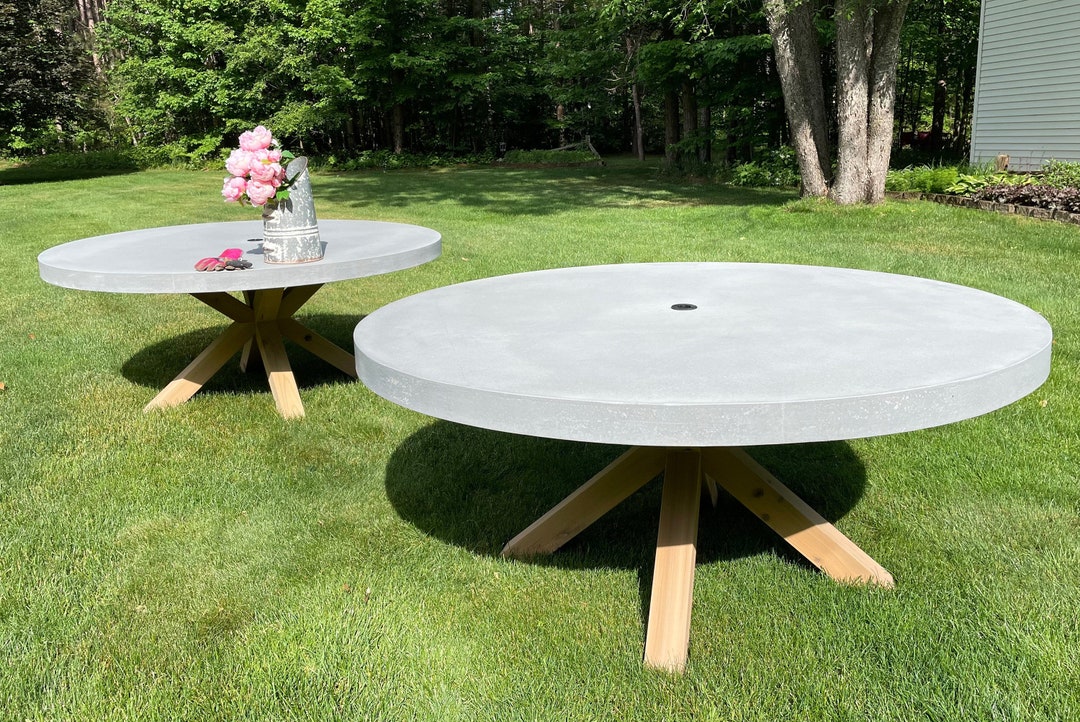 Custom Round Concrete Table | Wood Base - Etsy