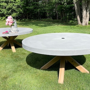 Custom Round Concrete Table | Wood Base - Etsy