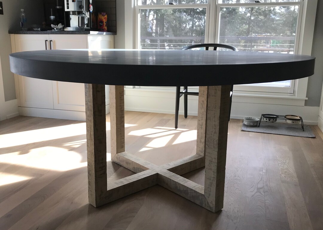 Custom Round Concrete Table | Wood Base - Etsy