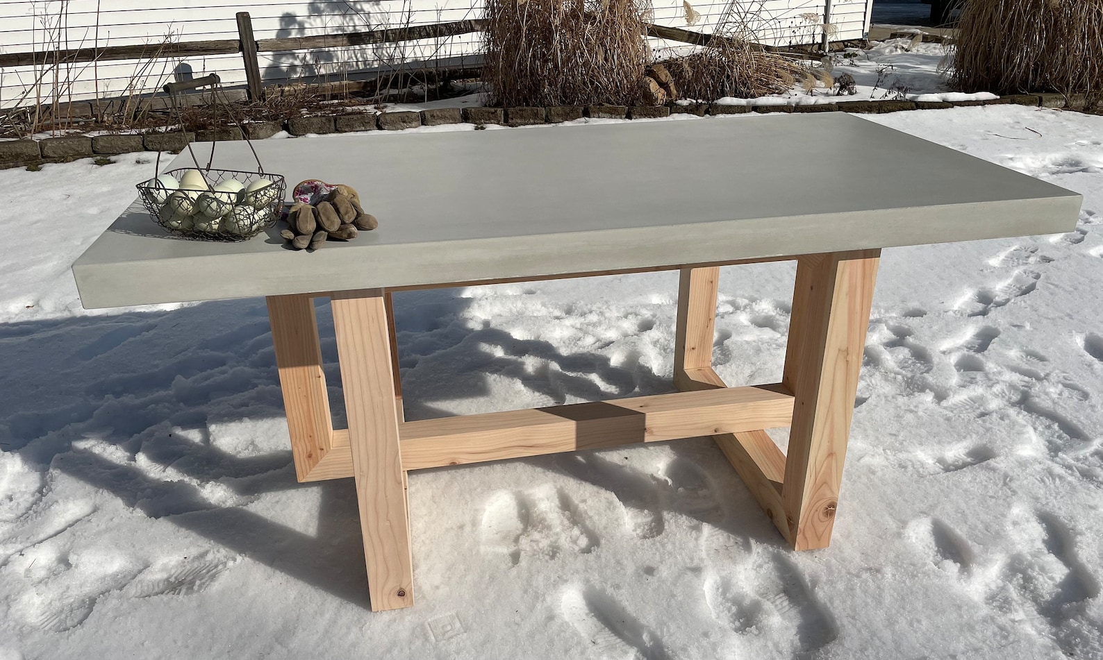 Custom Concrete Table Top Wood Base Patio Table Dining Table - Etsy