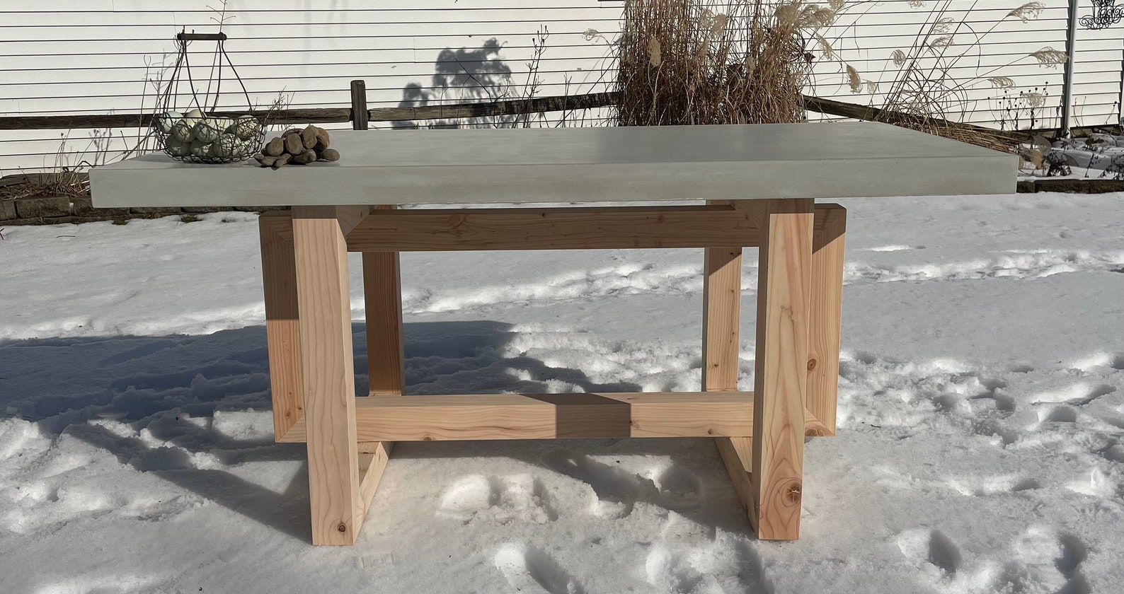 Custom Concrete Table Top Wood Base Patio Table Dining Table - Etsy