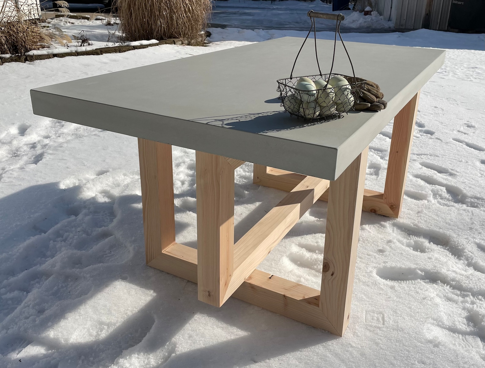 Custom Concrete Table Top Wood Base Patio Table Dining Table - Etsy