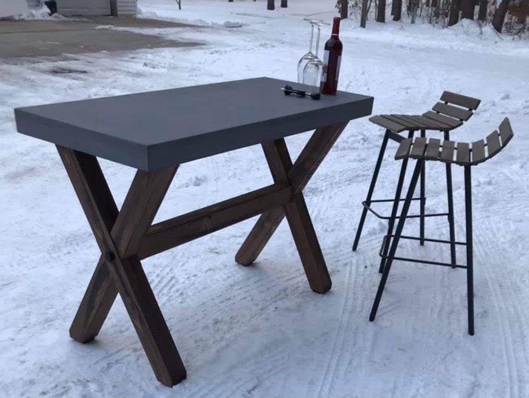 Custom Concrete Table Tops | Wood Bistro Height Base - Etsy