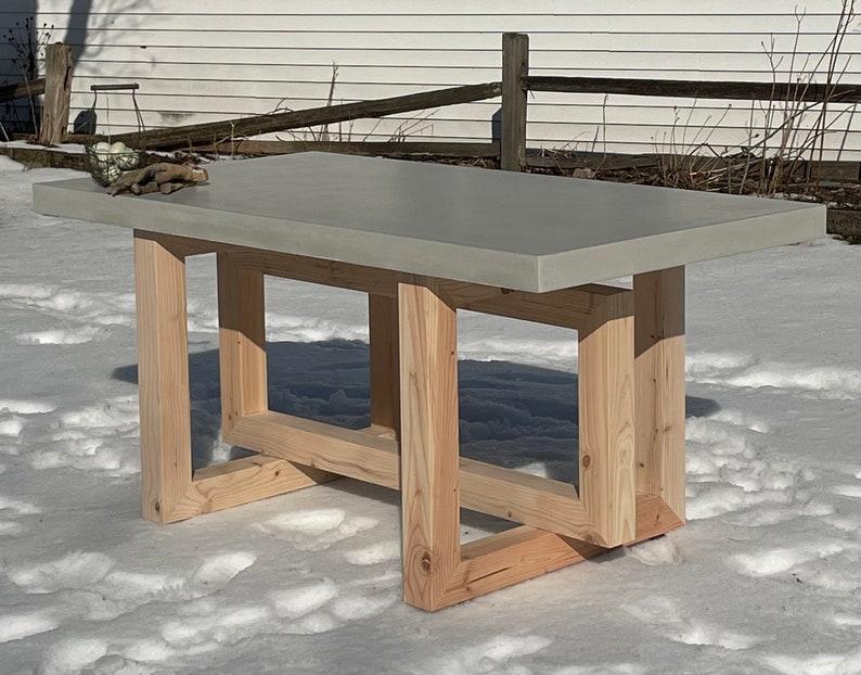 Custom Concrete Table Top Wood Base Patio Table Dining - Etsy