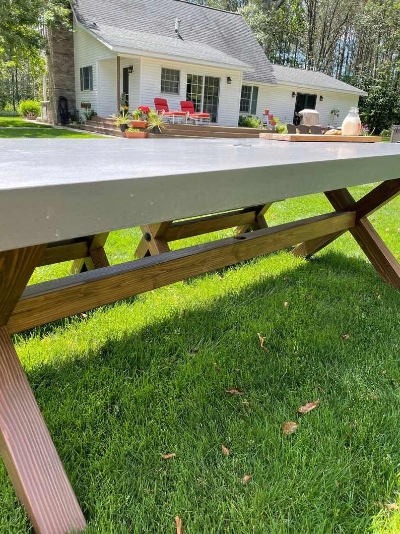 Custom Concrete Table Top Wood Base Patio Table Dining Table Outdoor ...