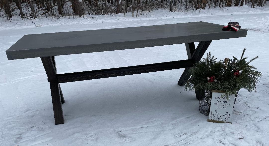 Custom Concrete Table Top Wood Base Patio Table Dining Table Outdoor ...