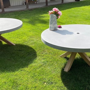 Custom Round Concrete Table | Wood Base - Etsy