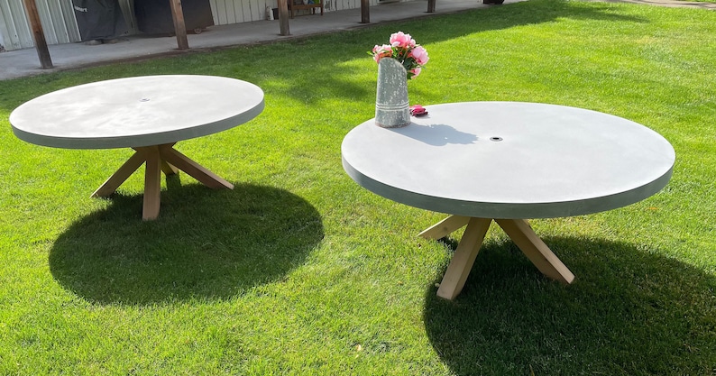 Custom Round Concrete Table | Wood Base - Etsy