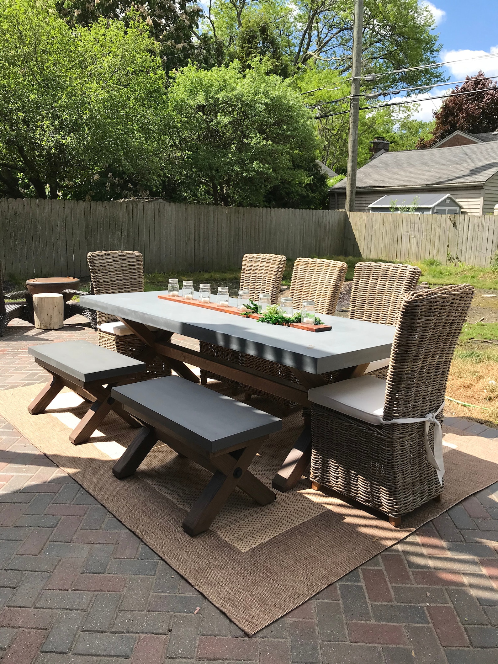 Custom Concrete Table Top Wood Base Patio Table Dining Table Outdoor ...