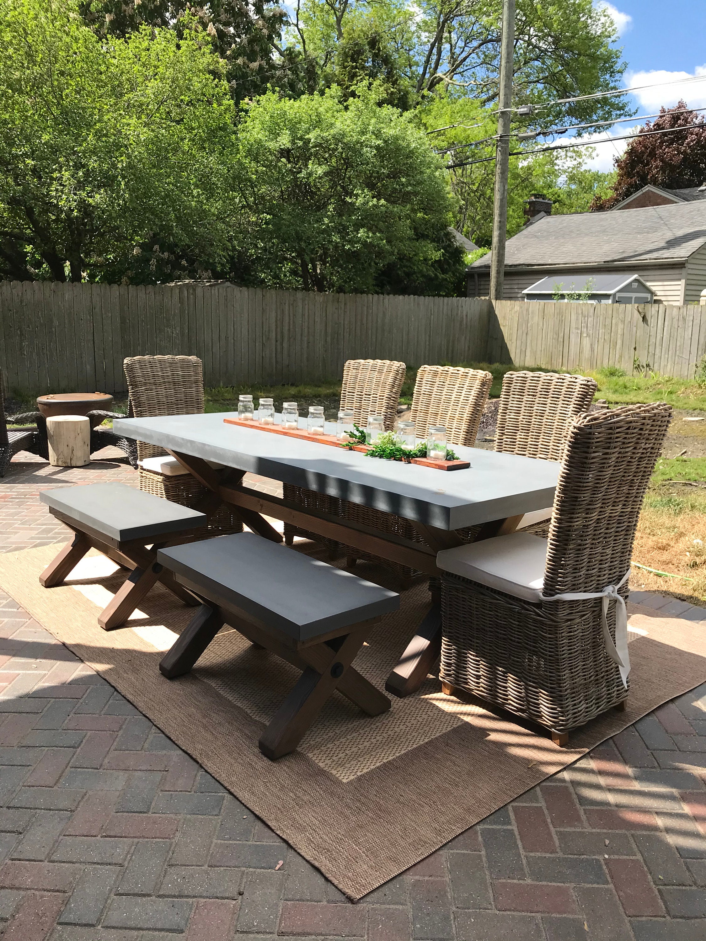 Custom Concrete Table Top Wood Base Patio Table Dining Table Outdoor ...