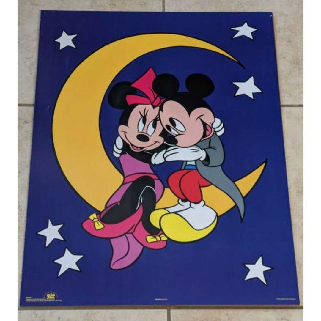 Vintage Disney Poster Mickey & Minnie Mouse Embracing on Moon Mint OSP ...