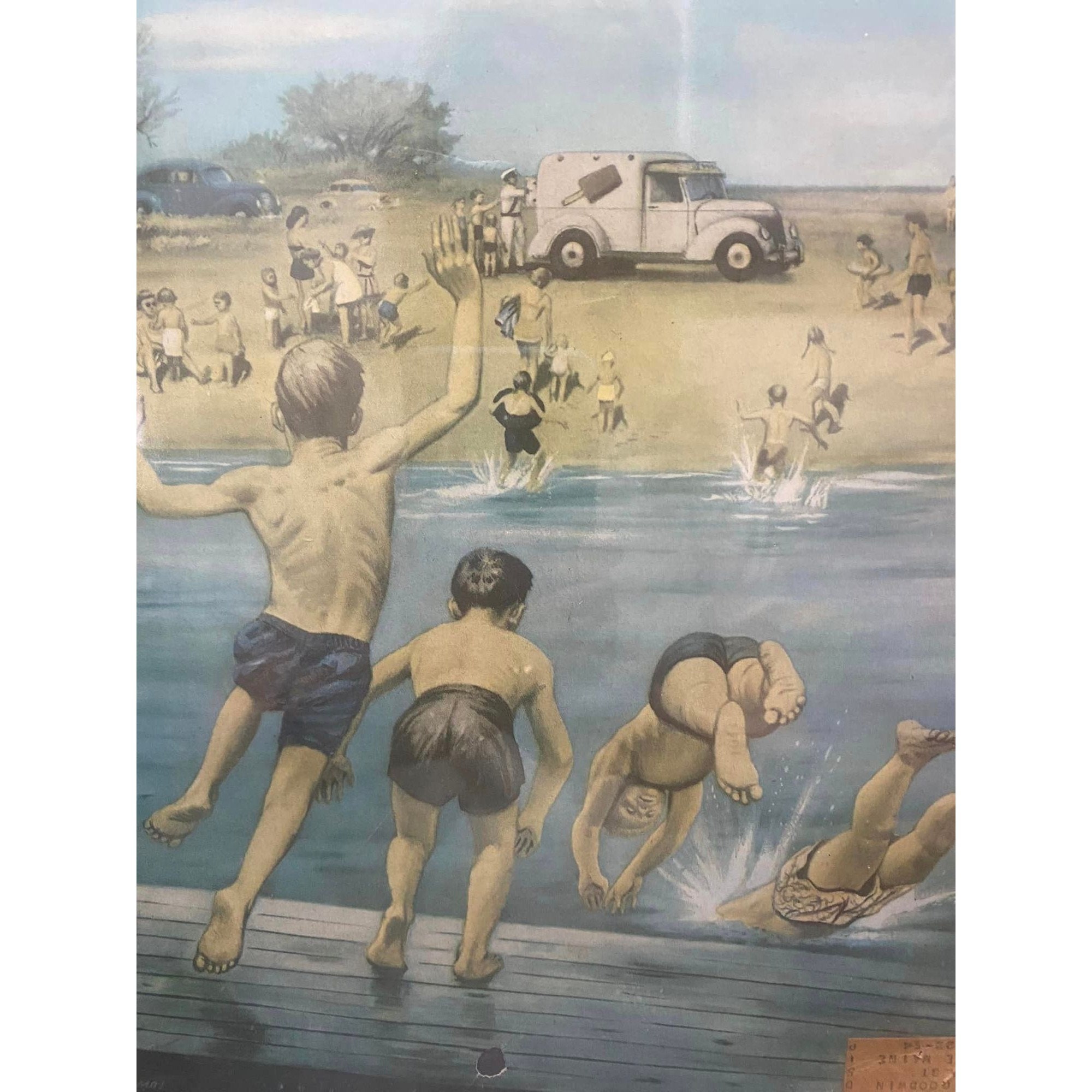 Old 1954 July POST Magazine Cover Framed Kids Jumping to Swim - Etsy
