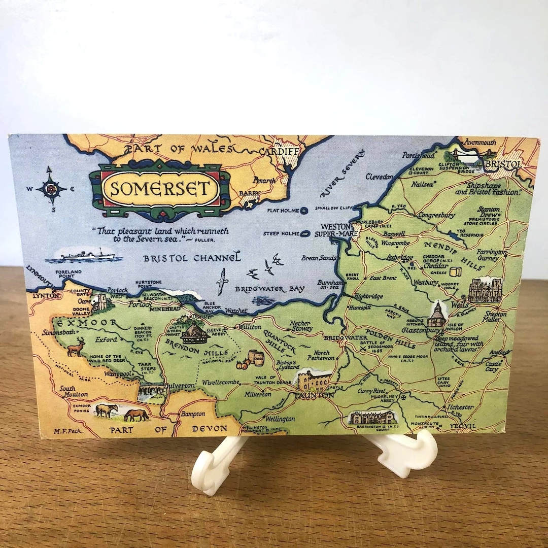 Vintage SOMERSET Map Postcard Salmon Water Colour Sevenoaks England - Etsy
