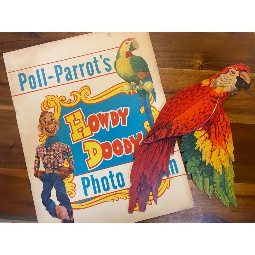Vintage 1950s Poll-parrot Howdy Doody Photo Album AND Colorful Parrot ...