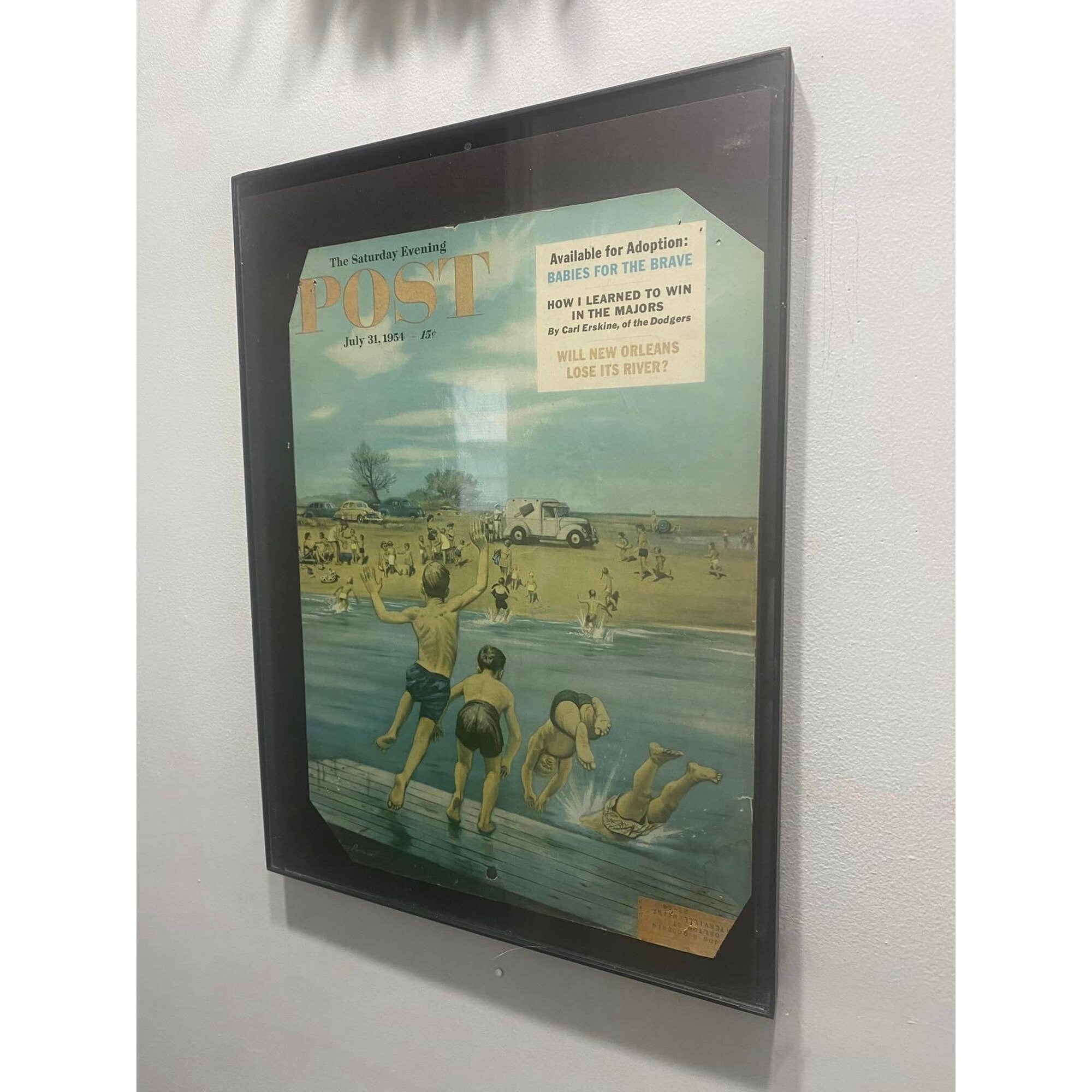 Old 1954 July POST Magazine Cover Framed Kids Jumping to Swim - Etsy
