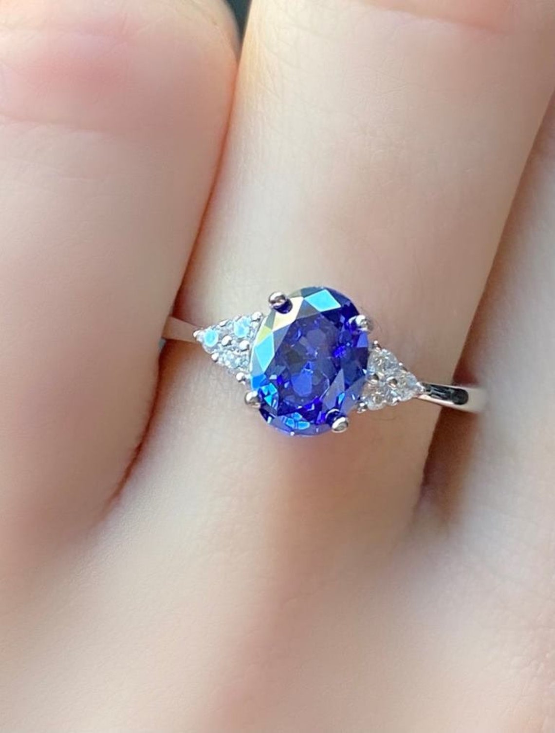 925 Sterling Silver Tanzanite Engagement Ring Oval Shape 1012 Etsy