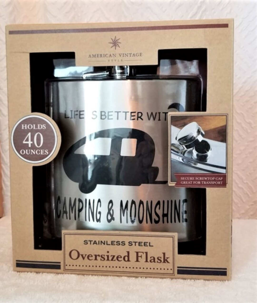 American Flask, Oversized Camping Flask, Holds 40 Fl. Oz., Stainless ...