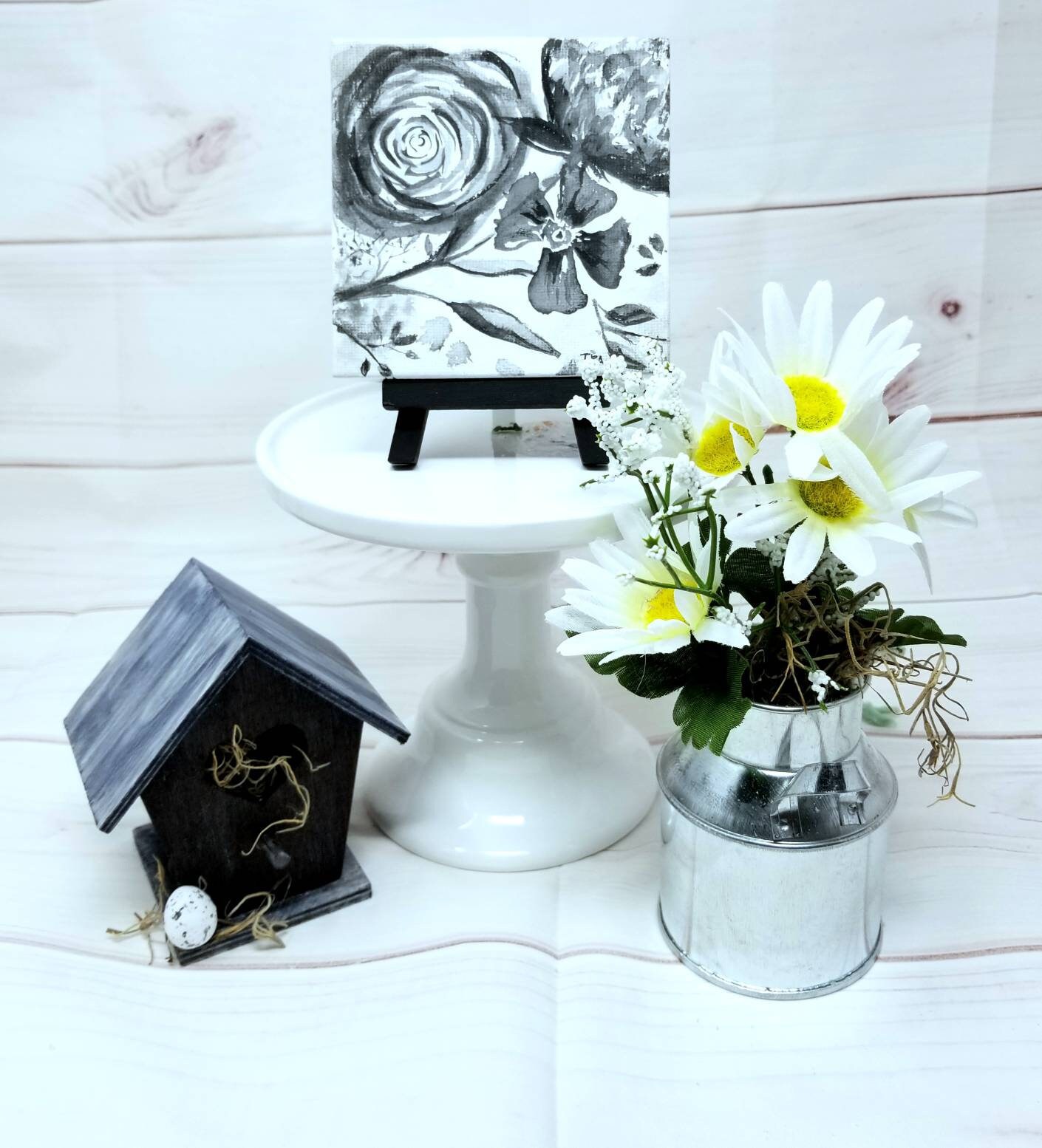 Black And White Flowers Farmhouse Decor Flower Art Mini | Etsy