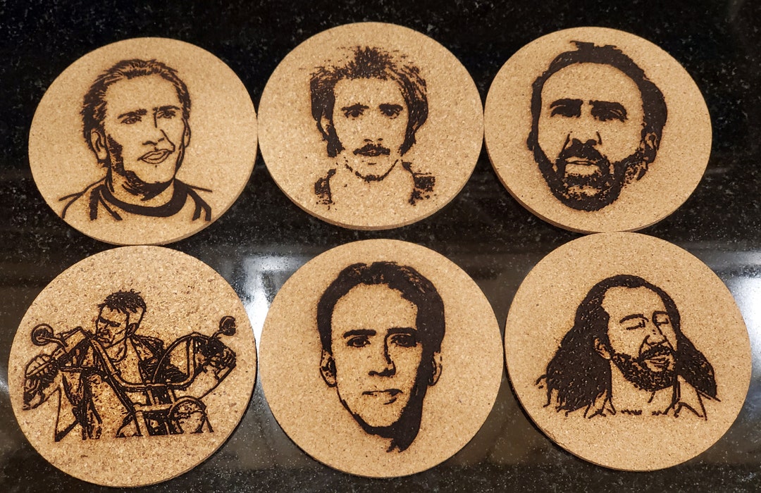 Set of 6 Faces of Nicolas Cage Inspired Cork Coasters Con Air, National ...