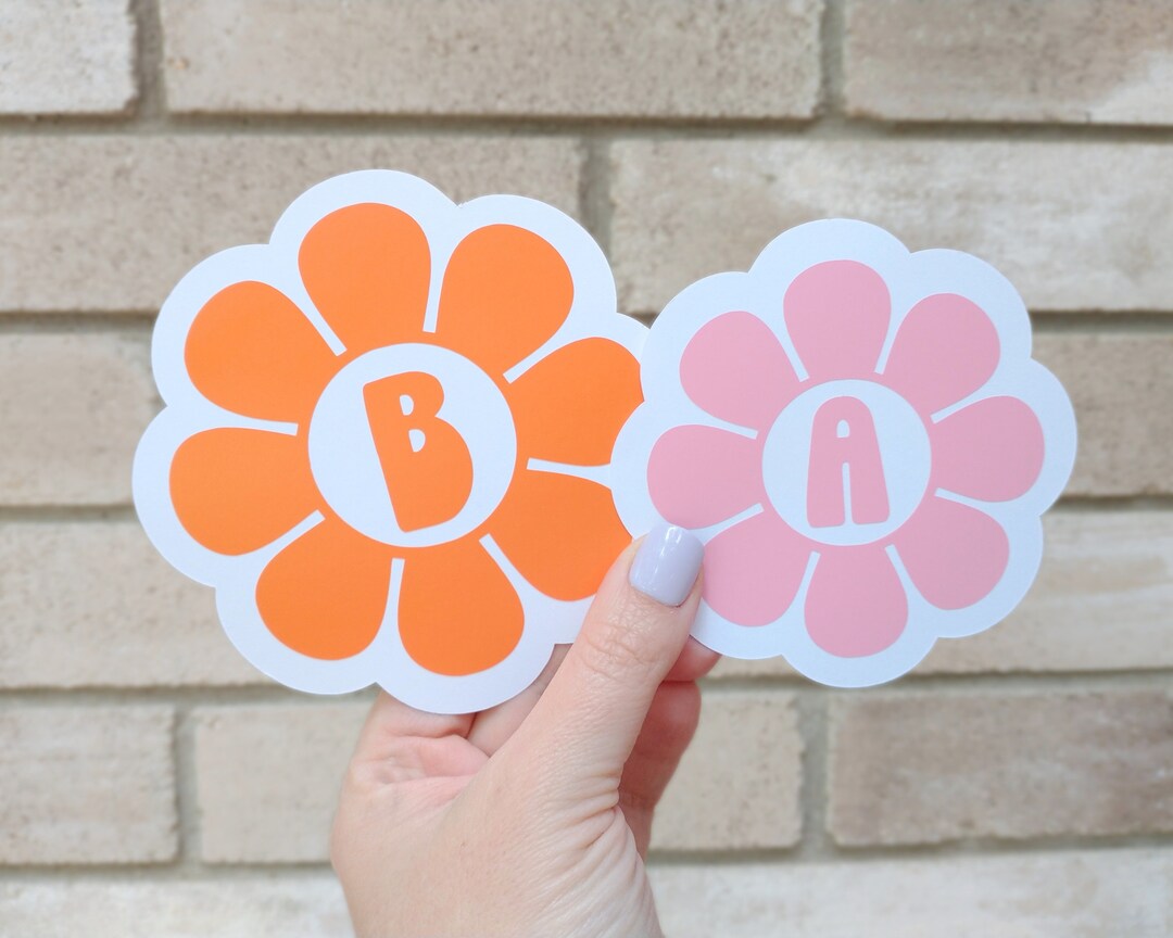 Groovy Daisy Initial Decal, Retro Letter Sticker for Tumblers, Water ...