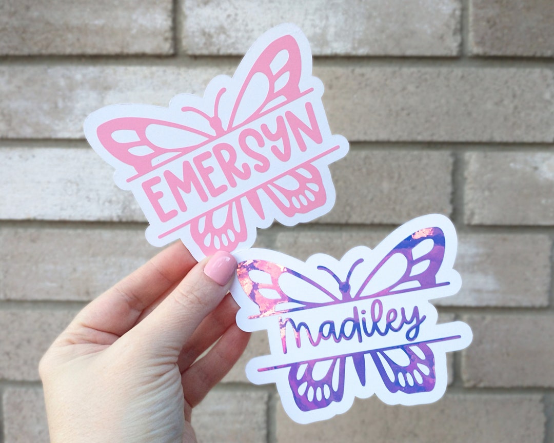 Butterfly Name Decal, Personalized Butterfly Sticker, Holographic Vinyl ...