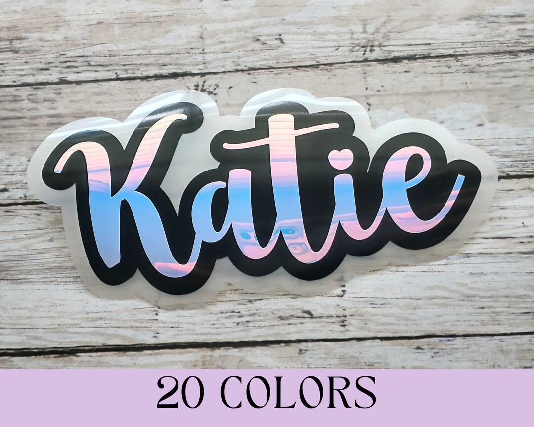 Holographic Layered Name Decal, Double Layer Name Sticker With Black ...