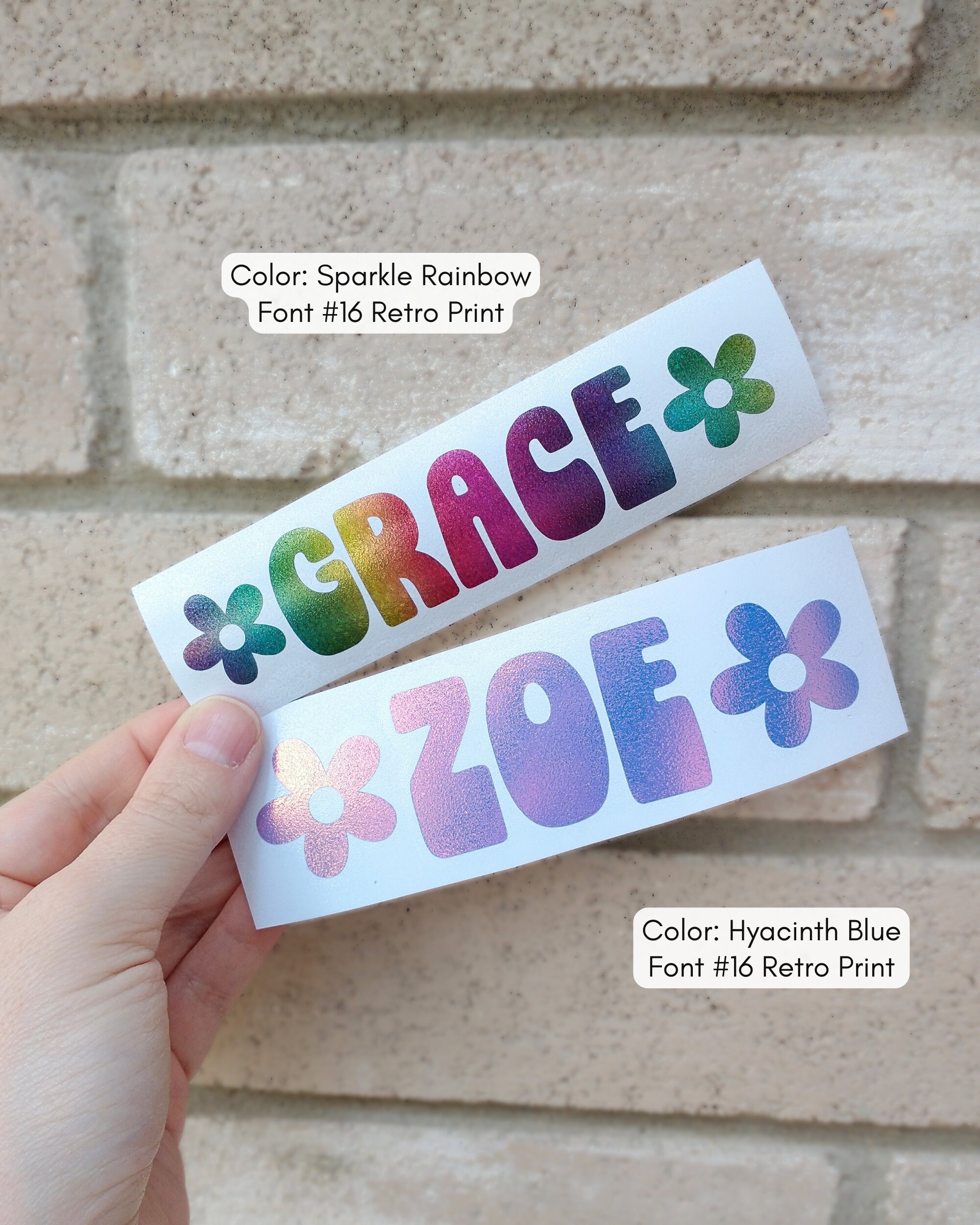 Flower Name Stickers, Personalized Name Decals With Little Retro ...