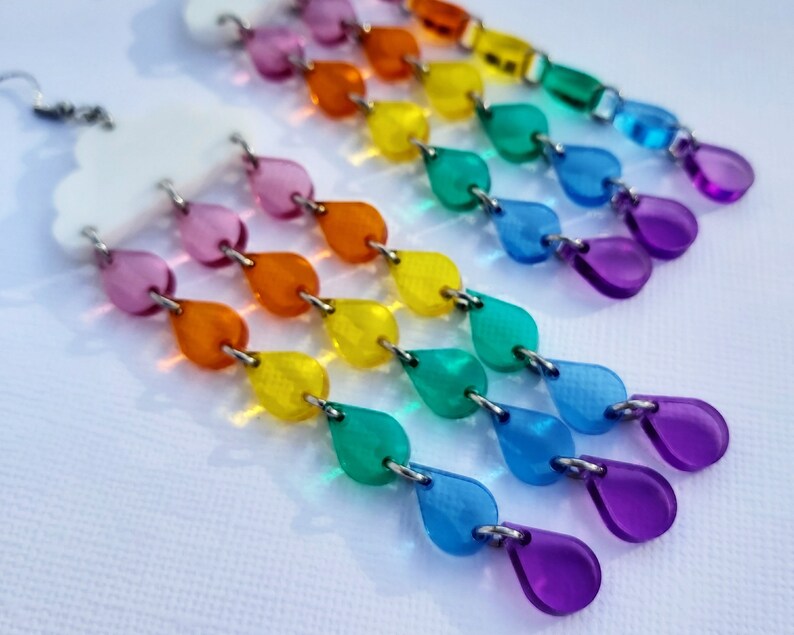 Rainbow Pride Cloud Raindrops Hanging Statement Earrings - Laser Cut ...