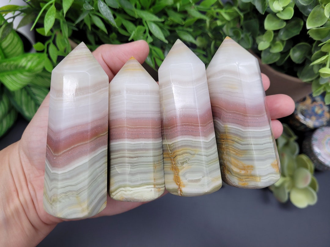 Banded Onyx Towers 3"-3.5" (76-90mm) ~ Pink + Green ~ Pakistan ~ Choose ...