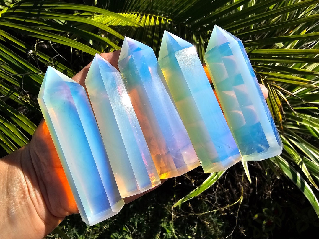 Opalite Tower 3.25"-3.8" Choose Your Size ~ Crystal Point Crown Chakra Obelisk Generator Manmade ...