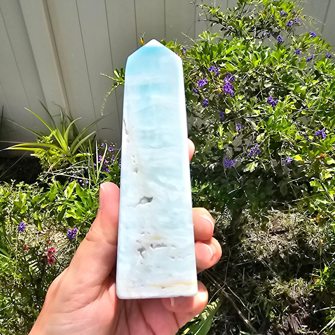 Caribbean Calcite Tower 5" Blue Crystal Point Generator Mineral ...