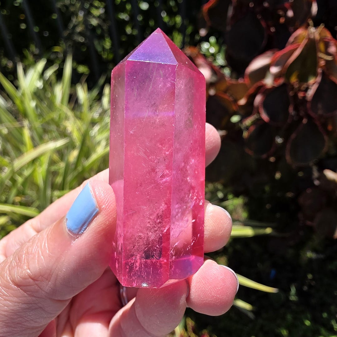 Hot Pink Aura Quartz Tower 2.4" Crystal Generator, Crystal Gridding, Home Decor, Alter ...