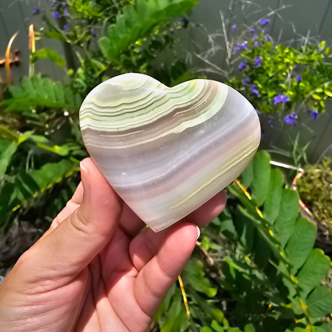 Pink Banded Onyx Heart Rare Mineral Crystal Pocket Worry Palm Stone ...