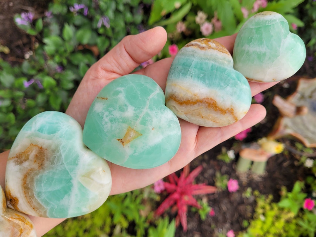 Teal Calcite Heart ~ Choose Your Size ~ Palm Stone ~ Pocket Crystals ...