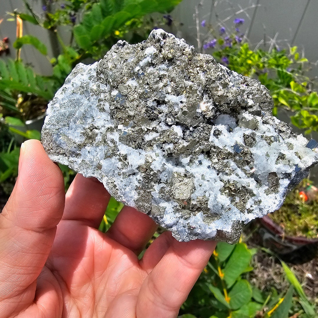 Pyrite Cluster With White Chalcedony Quartz Crystal Druzy From ...