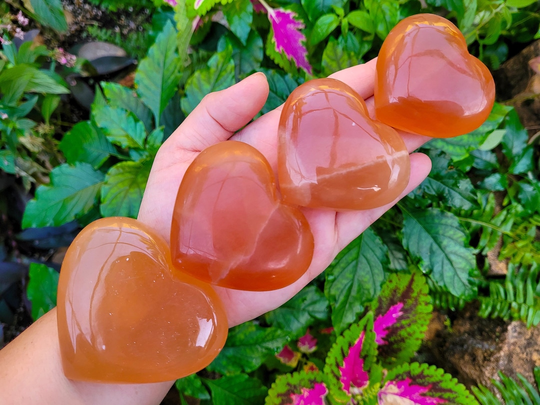 Honey Calcite Hearts ~ Choose Your Size ~ Orange Palmstone Mineral ...