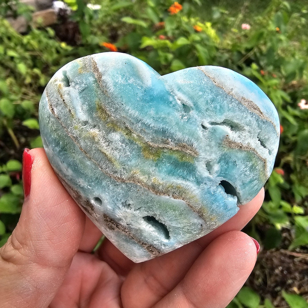 Blue Smithsonite Heart 2.5" Natural Polished Mineral Crystal Turquoise ...
